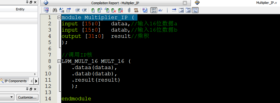 基于FPGA的调用IP核实现16位乘法器Verilog代码Quartus仿真_电路方案 - 与非网